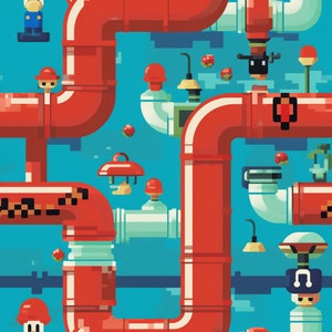 Video Game Pipes Seamless Patterns Digital Paper 5 Designs 8 Bit ...