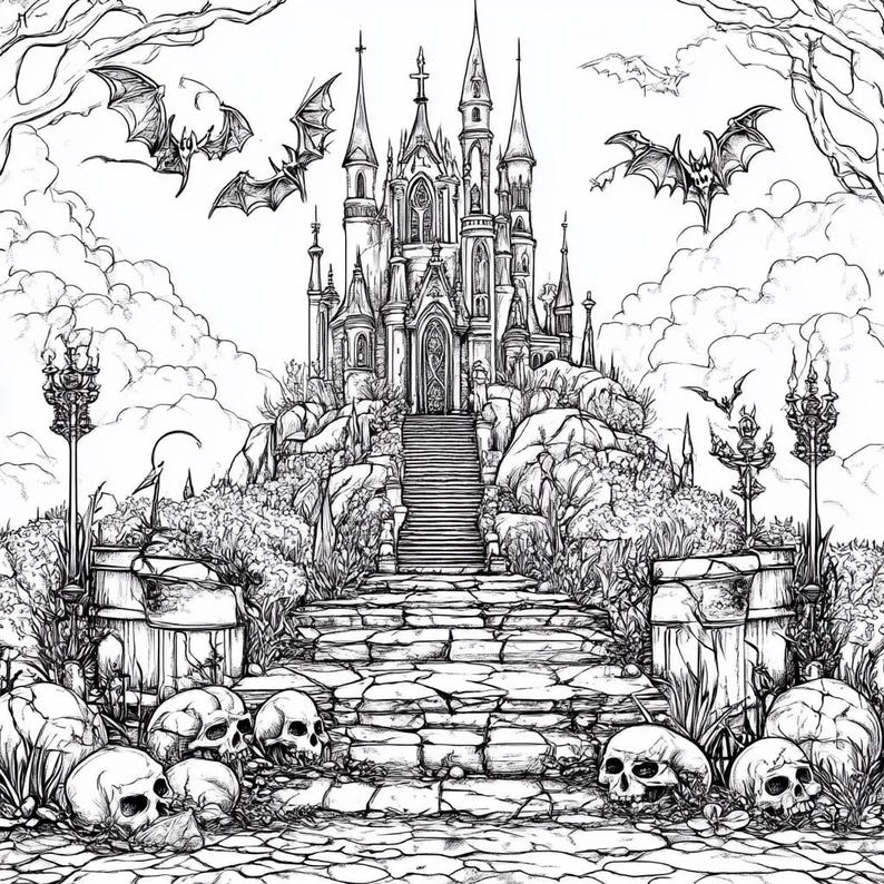Gothic Printable Coloring Pages | PNG Format | Instant Download | 5 ...