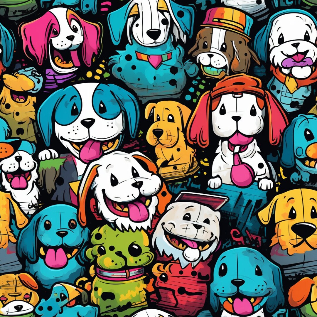 PNG Seamless Patterns Graffiti Pups and Dogs Colorful Graffiti Digital ...