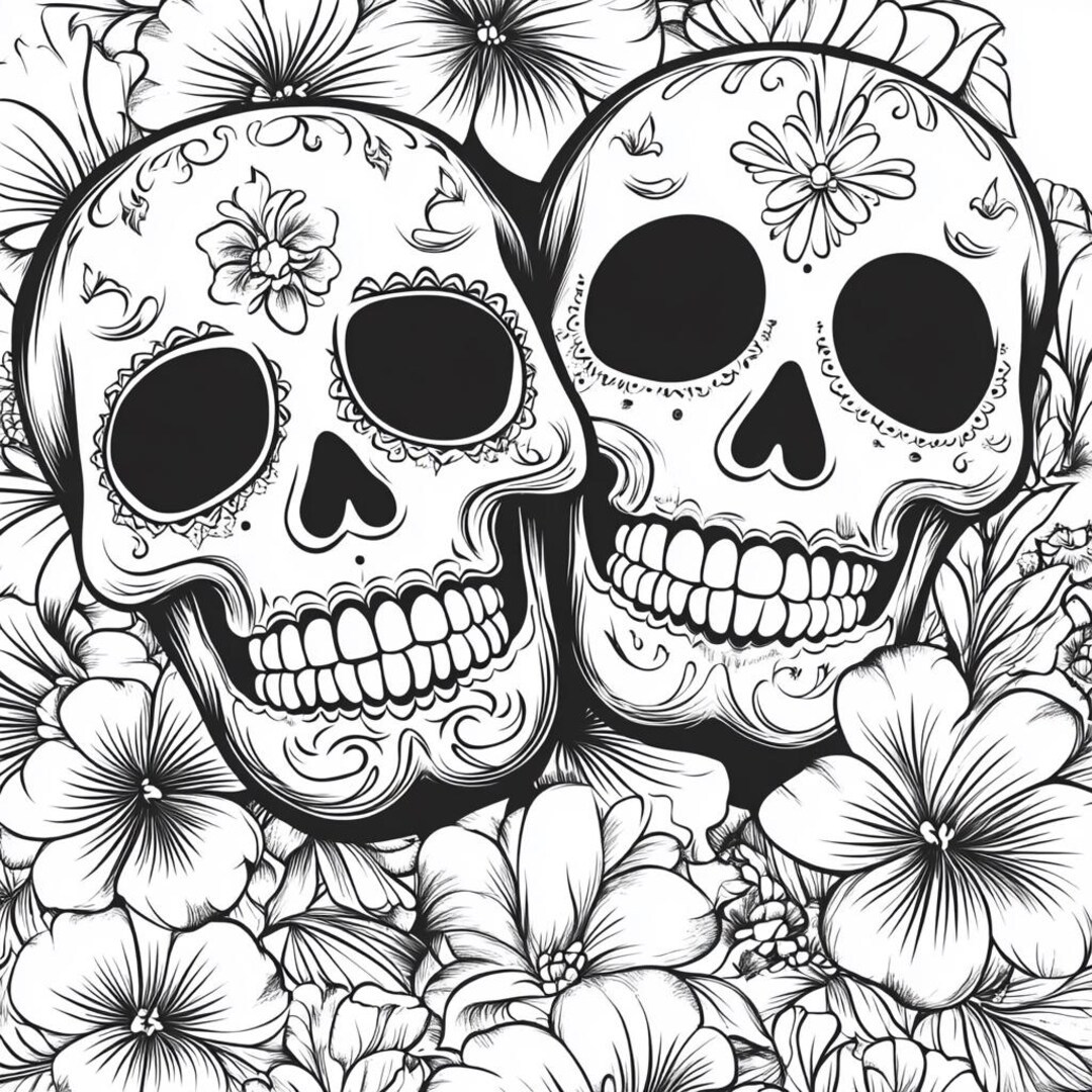 Sugar Skull Coloring Pages: 5 Printable PNG Sheets (instant Download ...