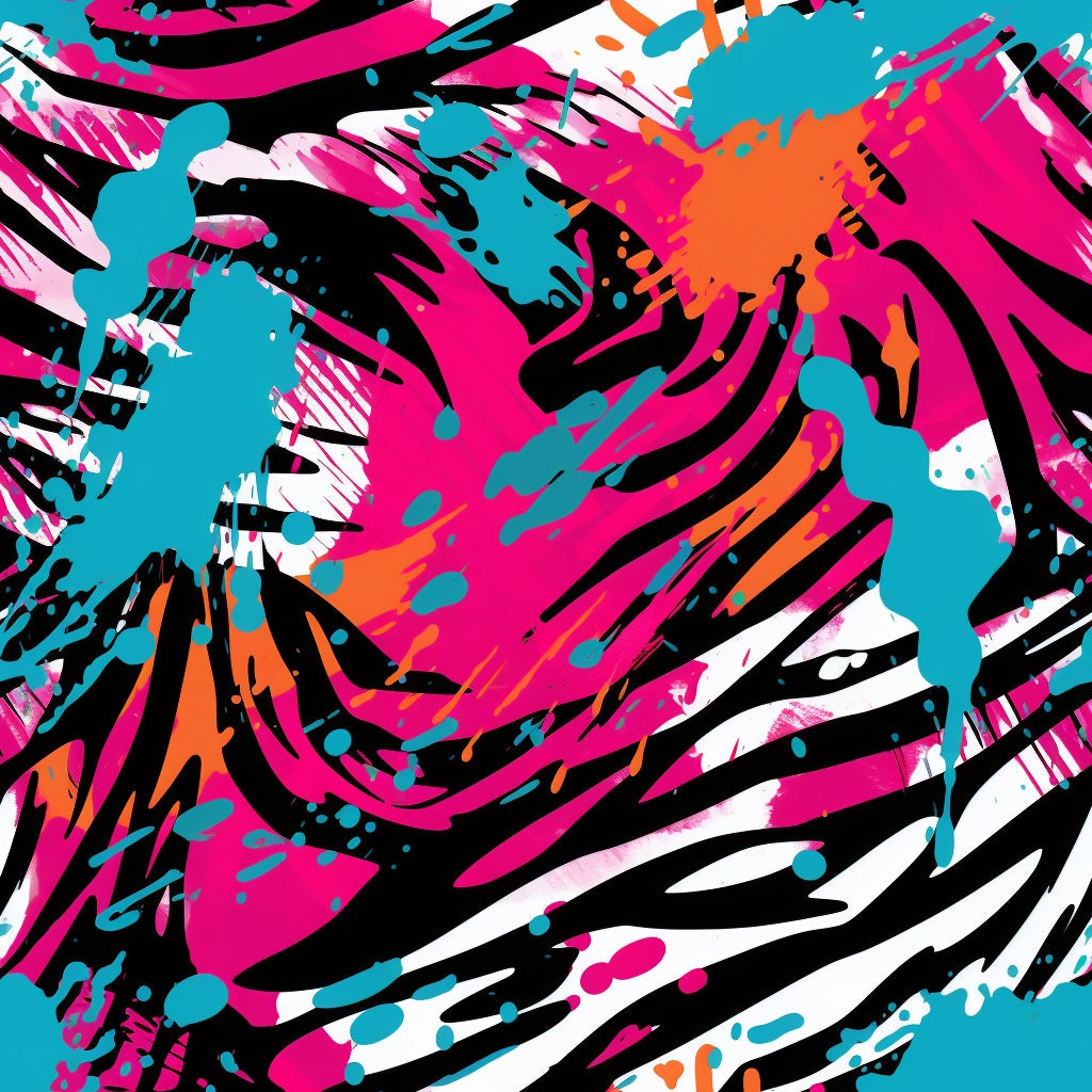 Zebra Print Graffiti Seamless Pattern: Colorful Digital Paper (PNG, 5 ...