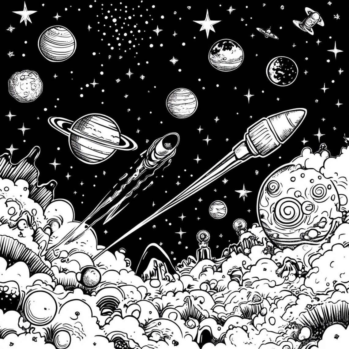 Space Coloring Pages: Stars, Planets, Galaxies (PNG, Instant Download ...