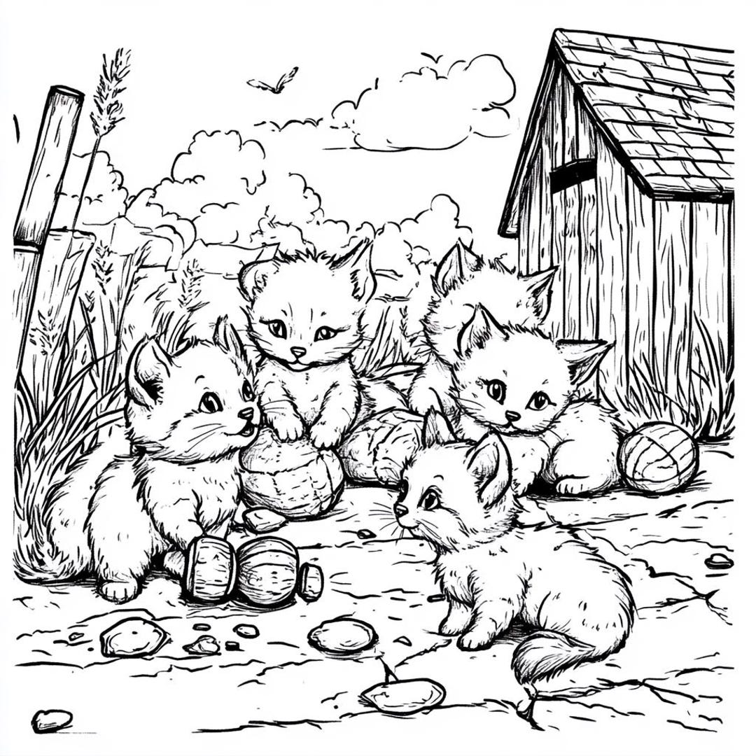 Sleepy Farm Kittens Coloring Pages: 5 PNG Prints (digital Download) - Etsy
