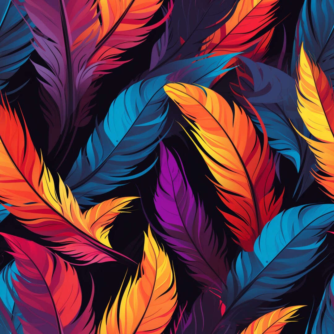 Feathers Seamless Patterns Colorful Graffiti Digital Paper 5 Designs ...