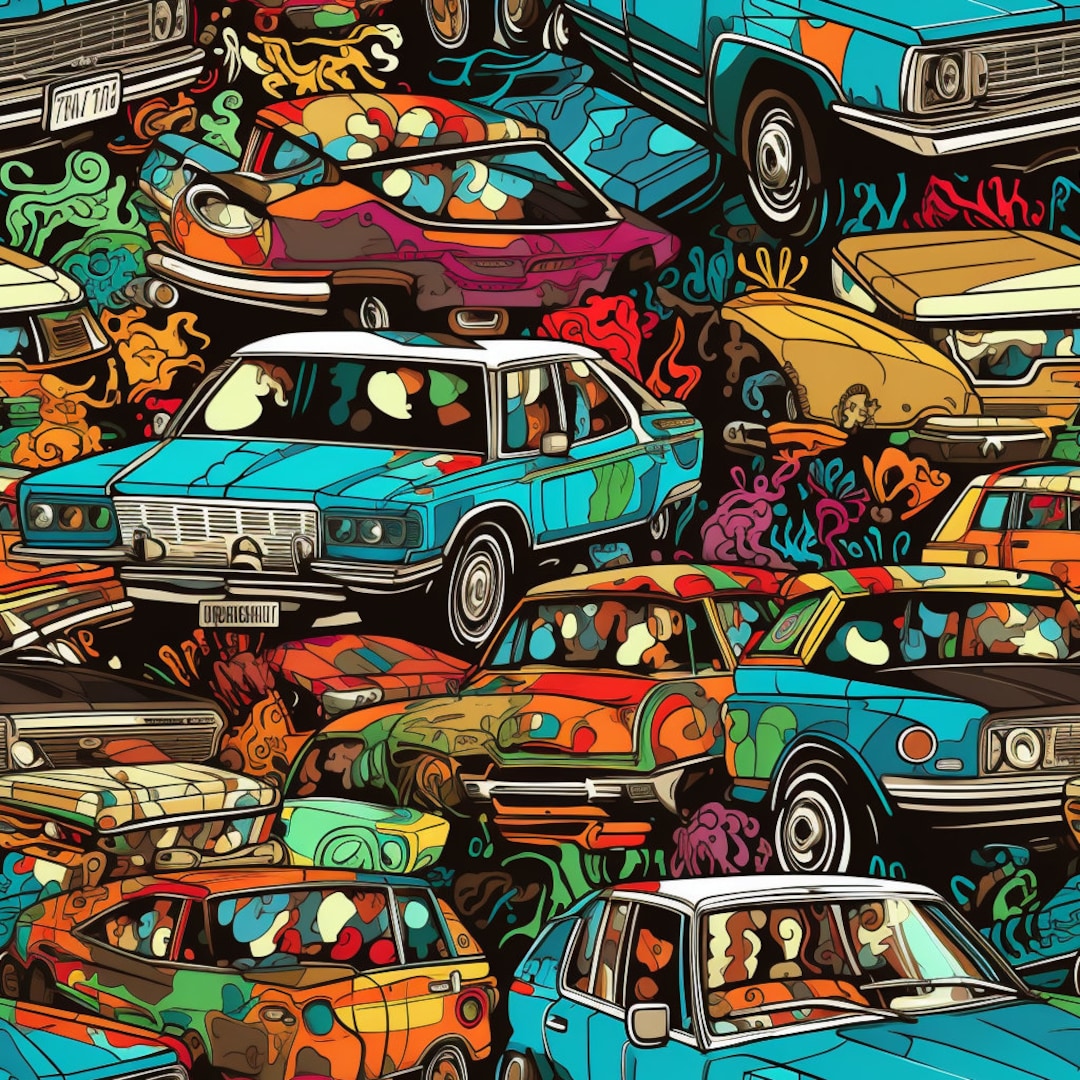 Colorful Graffiti Lowrider Cars Seamless Pattern: Urban Digital Paper ...