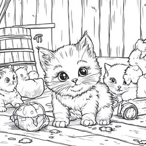 Sleepy Farm Cat Kittens Printable Coloring Pages | PNG Format | Instant ...