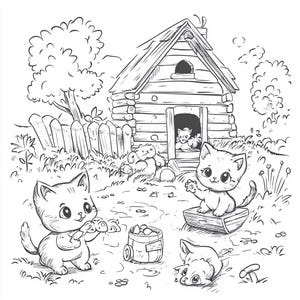 Sleepy Farm Cat Kittens Printable Coloring Pages | PNG Format | Instant ...