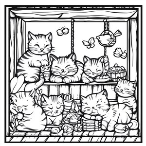 Sleepy Farm Cat Kittens Printable Coloring Pages | PNG Format | Instant ...