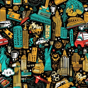 Seamless Patterns Colorful New York City NYC Colorful Graffiti Digital ...