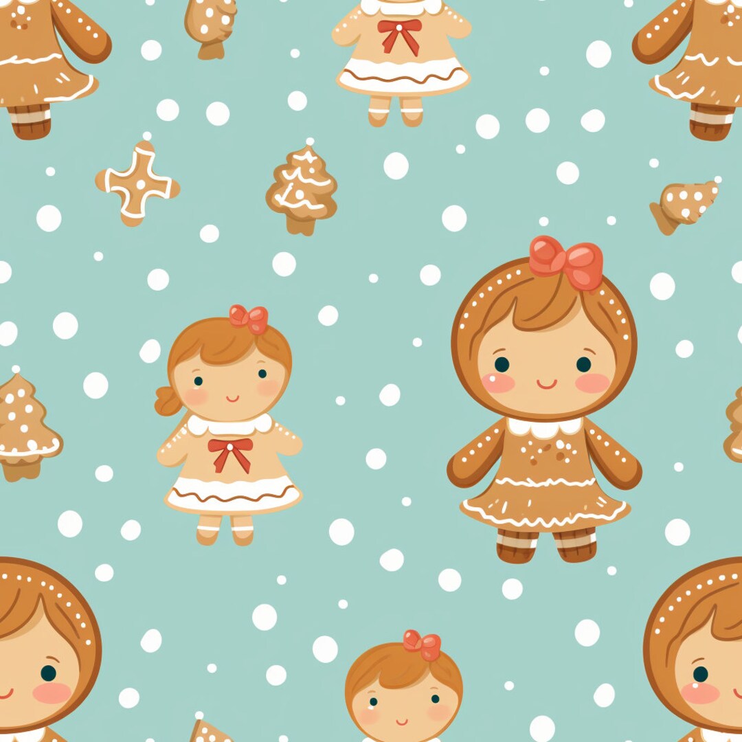 PNG Seamless Patterns Gingerbread Girl Gingerbread Girl Holiday Digital ...
