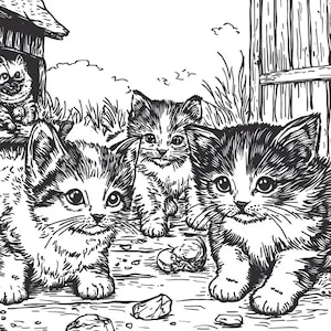 Sleepy Farm Cat Kittens Printable Coloring Pages | PNG Format | Instant ...
