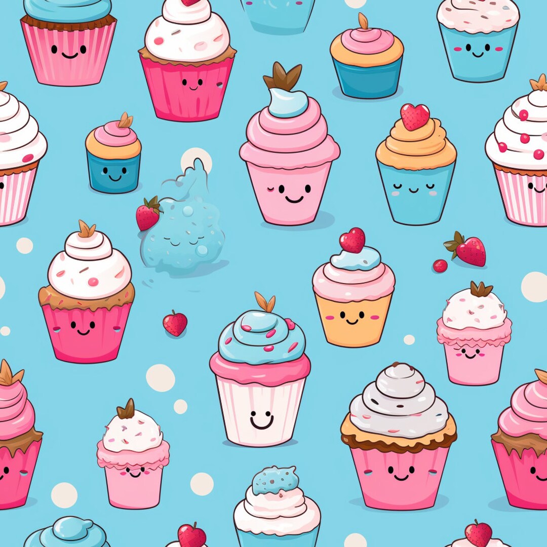 Seamless Patterns Cute Cupcakes Digital Paper 5 Designs Colorful ...