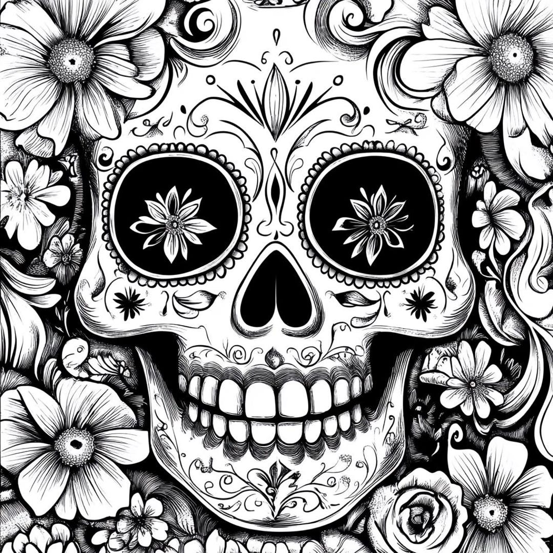 Sugar Skull Coloring Pages: 5 Printable PNG Sheets (instant Download ...