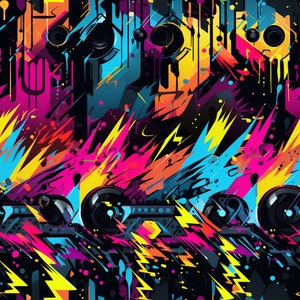 Retro Sound Waves Graffiti Seamless Pattern: Colorful Audio Designs ...