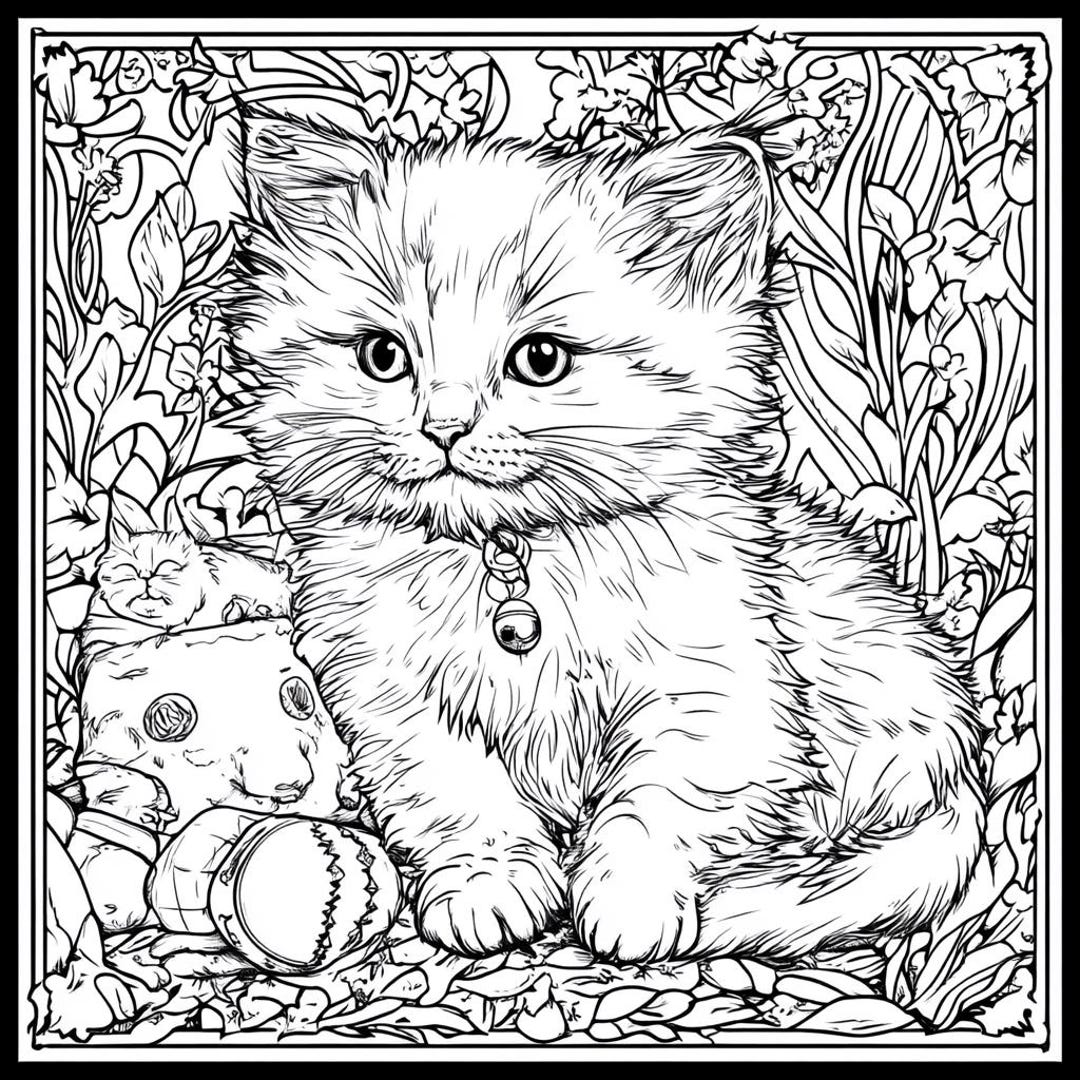 Sleepy Farm Cat Kittens Printable Coloring Pages | PNG Format | Instant ...