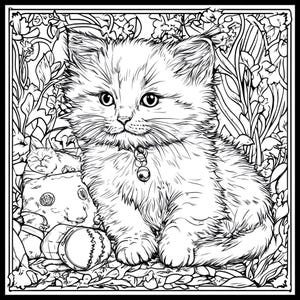 Sleepy Farm Cat Kittens Printable Coloring Pages | PNG Format | Instant ...