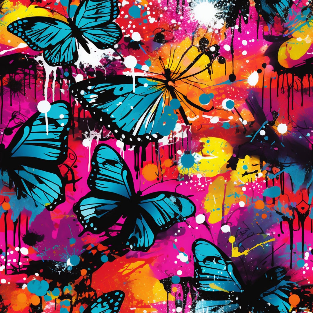 PNG Seamless Patterns Graffiti Butterfly Digital Paper 5 Designs ...