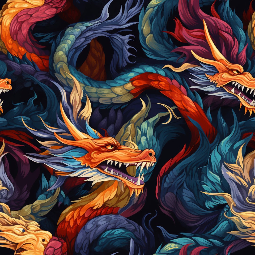 Dragons Seamless Patterns Digital Paper 5 Designs Crystal Seamless ...