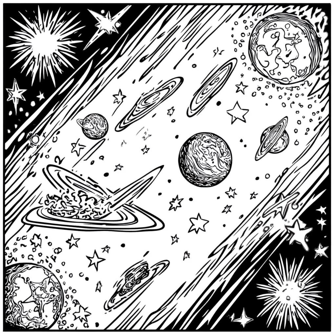 Space Coloring Pages: Stars, Planets, Galaxies (PNG, Instant Download ...
