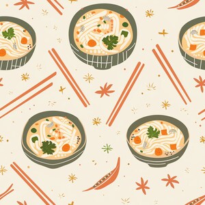 Pho Seamless Pattern: Food Digital Paper, Tile Fabric (PNG Digital ...