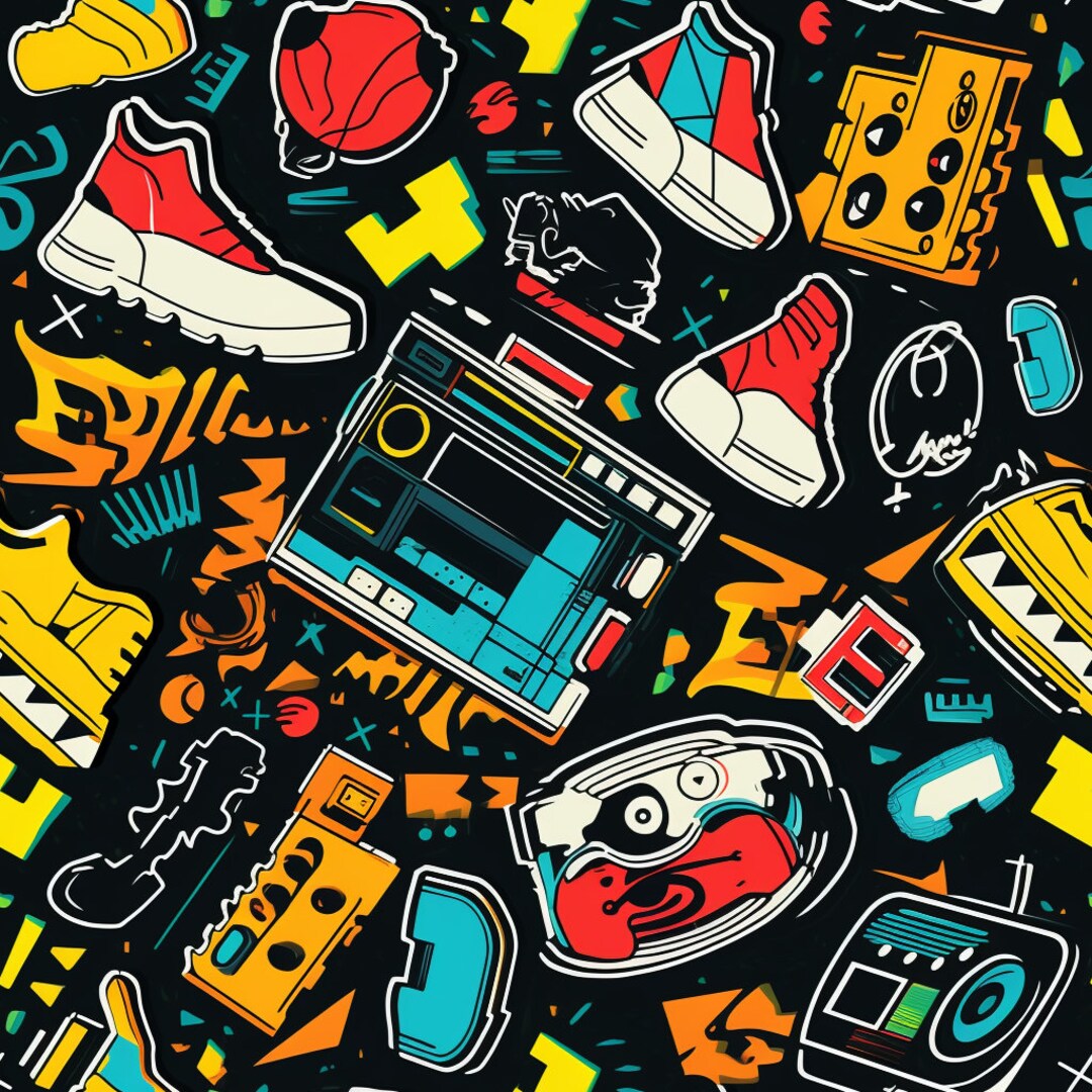 Seamless Patterns Hip-hop Sneakers Kicks Shoes Colorful Graffiti ...