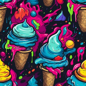 Ice Cream Graffiti Seamless Pattern: Colorful Digital Paper (PNGS) - Etsy