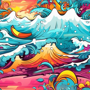 Colorful Graffiti Beach Seamless Pattern: PNG Digital Paper (5 Designs ...