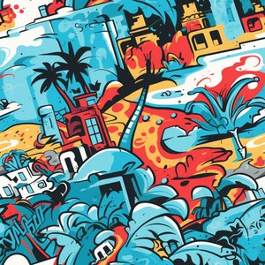 Colorful Graffiti Beach Seamless Pattern: PNG Digital Paper (5 Designs ...