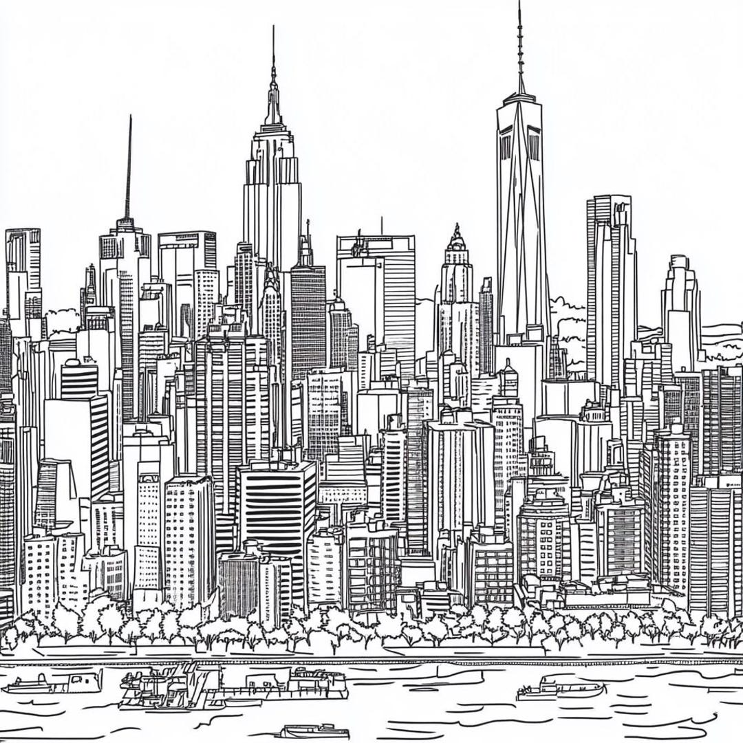 City Skyline Coloring Pages | Printable PNG | Instant Download | 5 ...