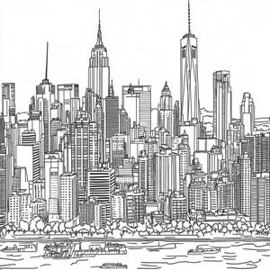 City Skyline Coloring Pages | Printable PNG | Instant Download | 5 ...
