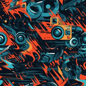Retro Sound Waves Graffiti Seamless Pattern: Colorful Audio Designs ...