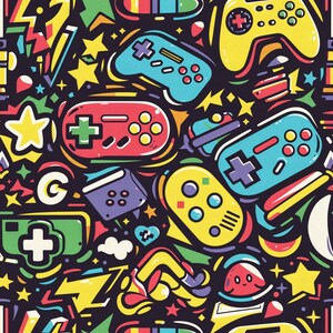 PNG Seamless Patterns Retro Video Games Graffiti Digital Paper 5 ...