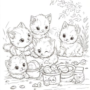 Sleepy Farm Cat Kittens Printable Coloring Pages | PNG Format | Instant ...