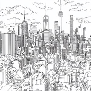 City Skyline Coloring Pages | Printable PNG | Instant Download | 5 ...