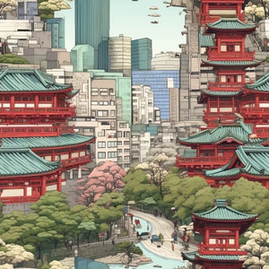 PNG Seamless Patterns Tokyo Japan Digital Paper 5 Designs City Tile - Etsy