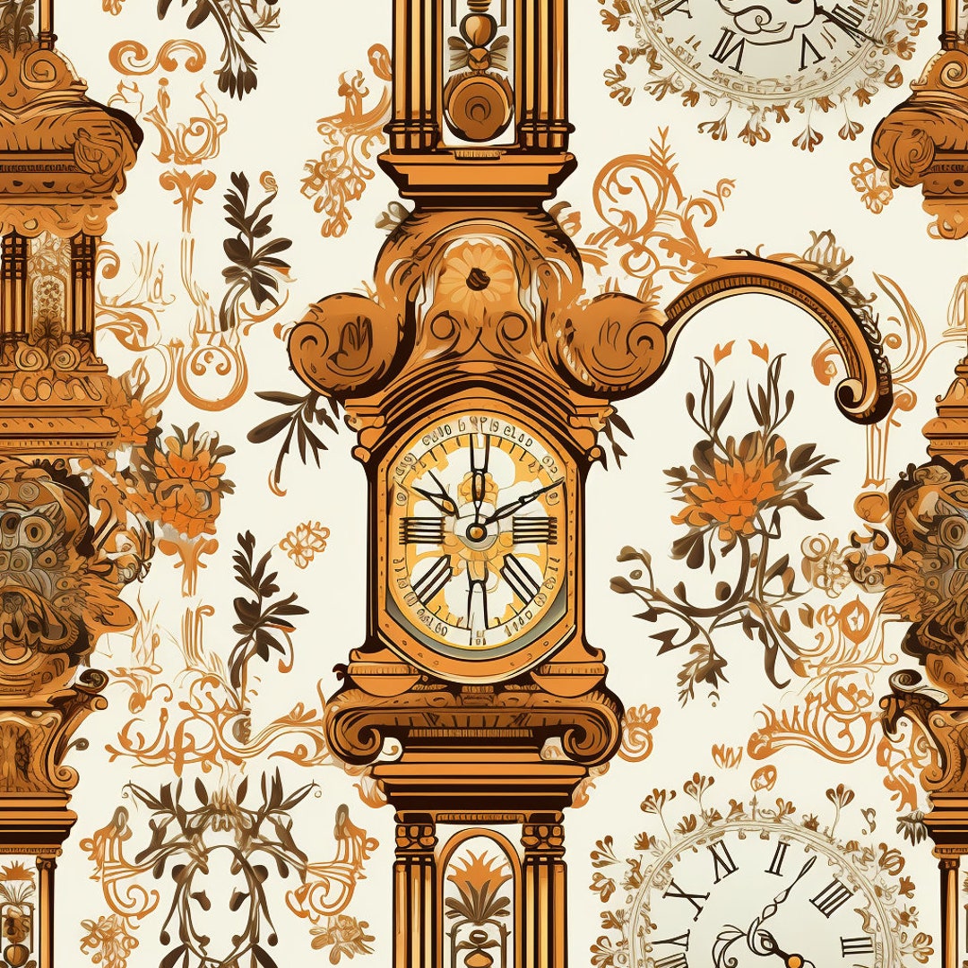 PNG Seamless Patterns Grandfather Clock Digital Paper 5 Designs Fancy ...