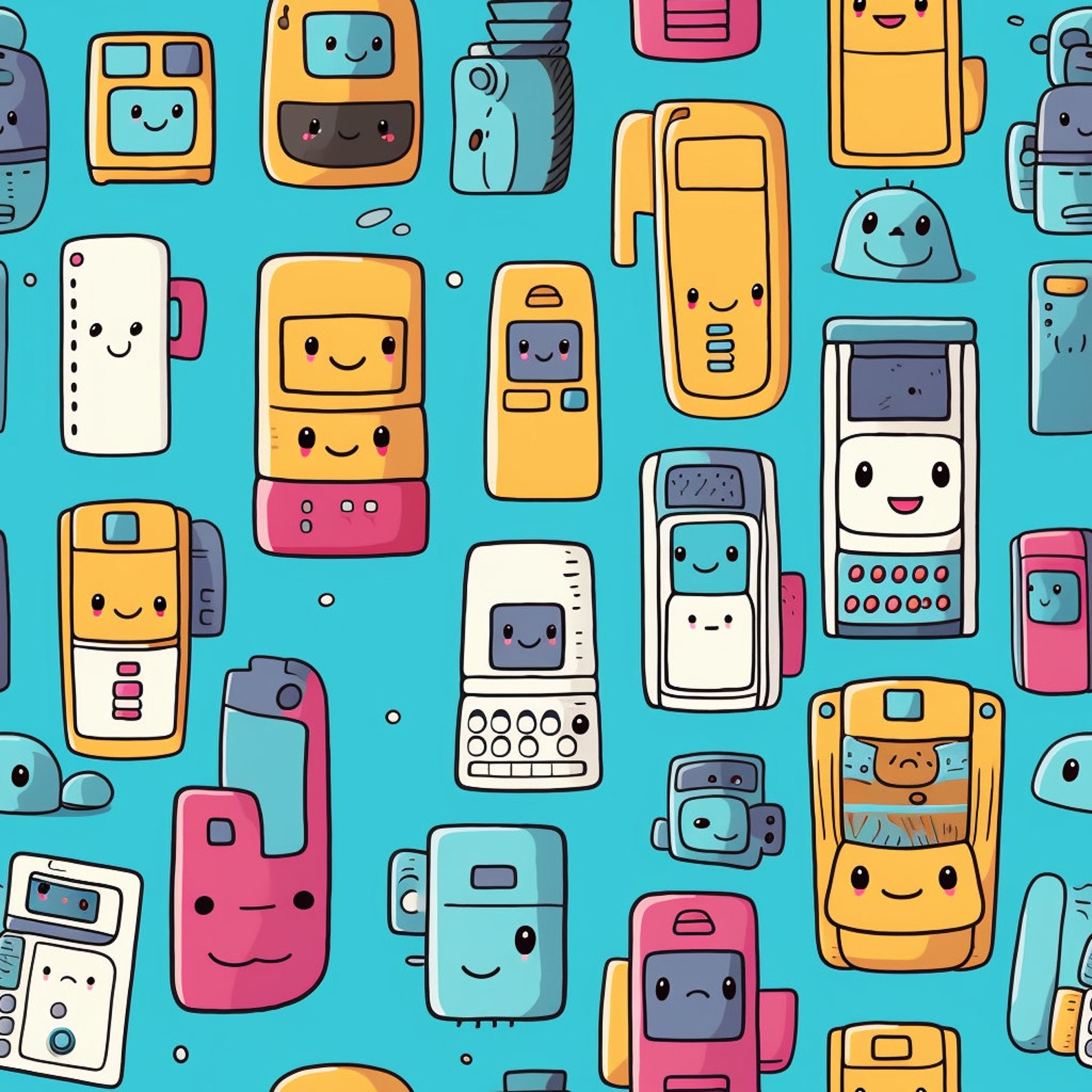 Cute Cell Phones Pattern, Colorful Tile Digital Paper (PNG) - Etsy