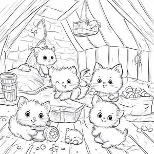 Sleepy Farm Cat Kittens Printable Coloring Pages | PNG Format | Instant ...