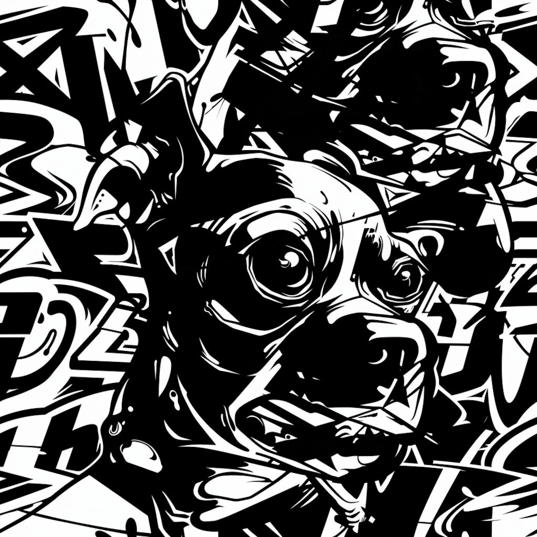 Seamless Patterns Graffiti Pups and Dogs Monochrome Graffiti Digital ...