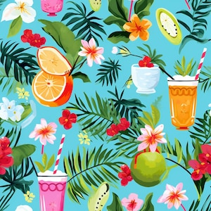 PNG Seamless Patterns Puerto Rico Digital Paper 5 Designs Tropical ...