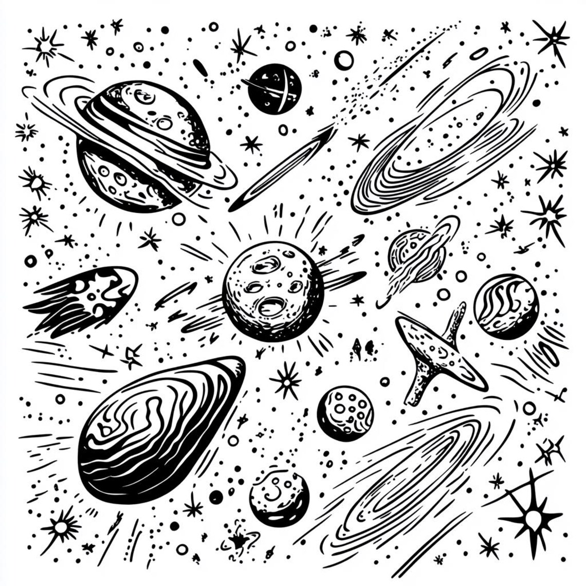Space Coloring Pages: Stars, Planets, Galaxies (PNG, Instant Download ...