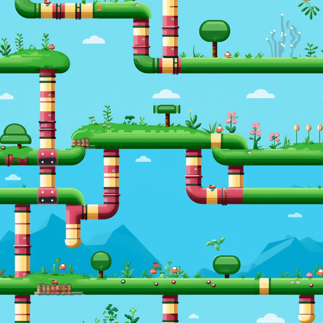 Video Game Pipes Seamless Patterns Digital Paper 5 Designs 8 Bit ...