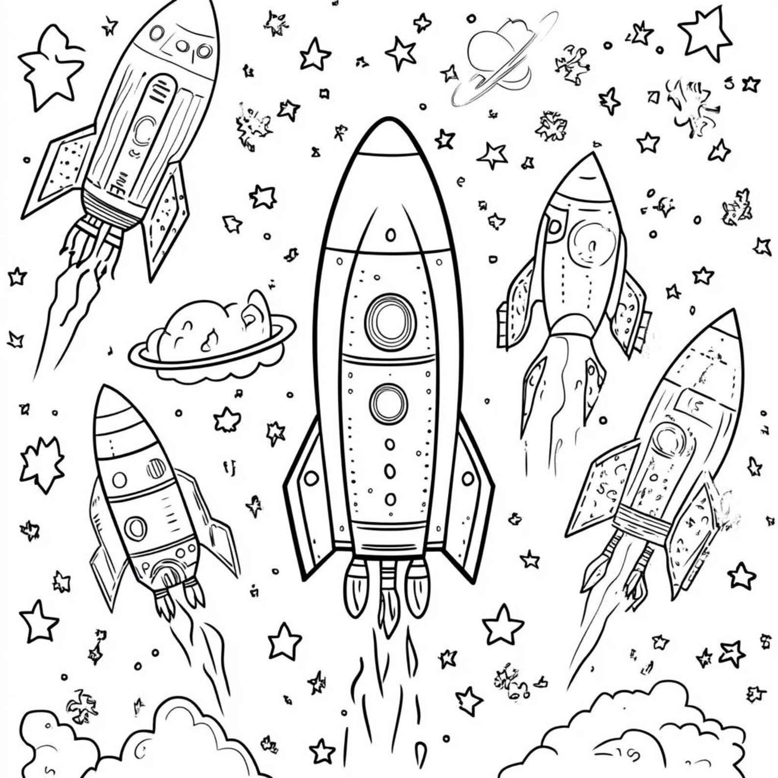 Space Coloring Pages: Rocket Ships, Astronauts, Cosmos (PNG Digital ...
