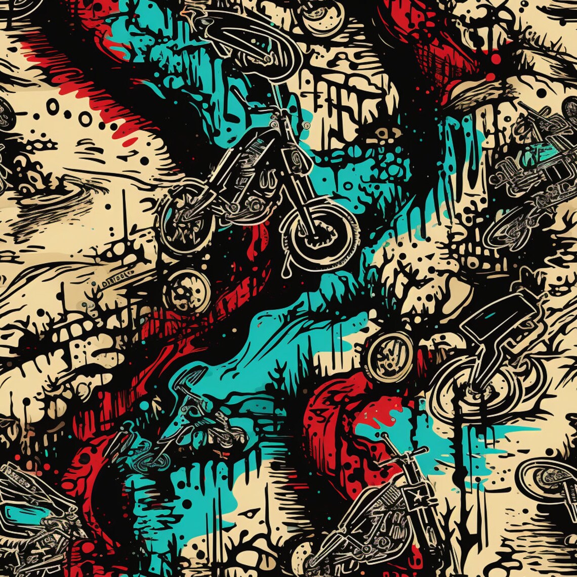 Graffiti Dirt Road Seamless Pattern: Colorful Urban Digital Paper (PNG ...