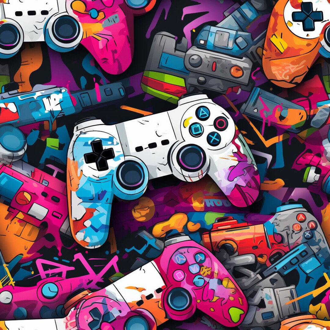 PNG Seamless Patterns Video Game Controllers Digital Paper 5 Designs ...