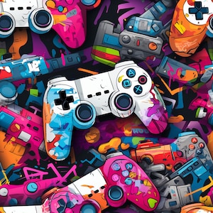 PNG Seamless Patterns Video Game Controllers Digital Paper 5 Designs ...