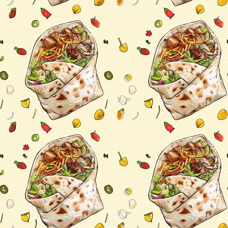 Burritos Seamless Pattern: Food Digital Paper, Fabric Tile (PNG) - Etsy