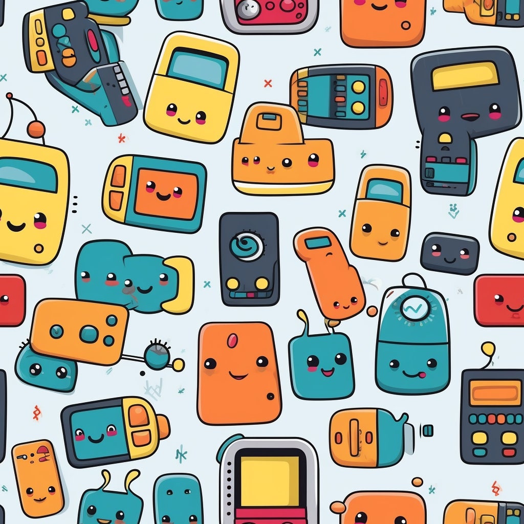 Cute Cell Phones Pattern, Colorful Tile Digital Paper (PNG) - Etsy