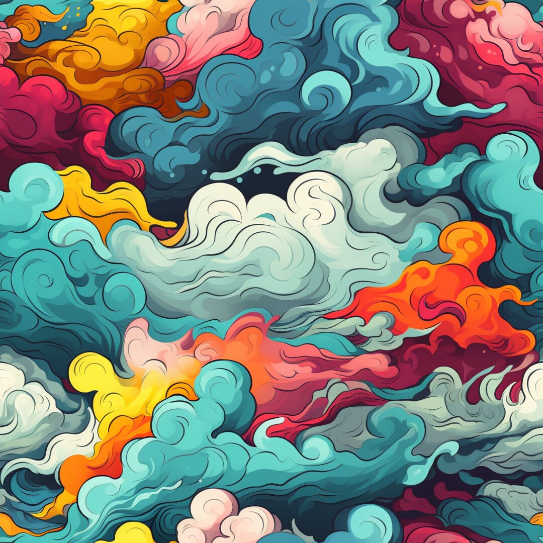 Colorful Graffiti Clouds Seamless Pattern: Digital Paper (PNG) - Etsy