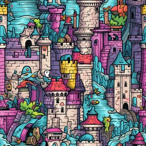 PNG Seamless Patterns Graffiti Castles Digital Paper 5 Designs Colorful ...
